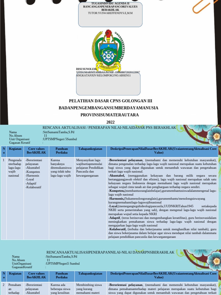 601232693-11-SITI-SUMARNI-TAMBA-S-Pd-RANCANGAN-PENERAPAN-CORE-VALUES-BERAKHLAK | PDF