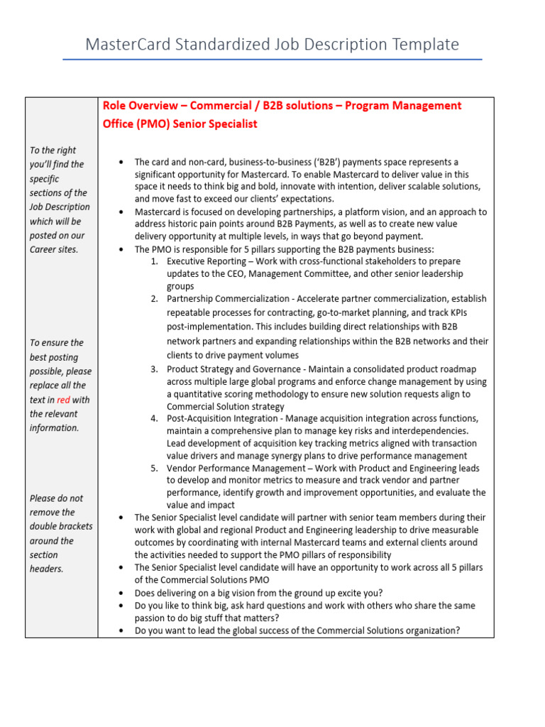 Mastercard PMO Senior Specialist JD | PDF | Project Management | Master Card