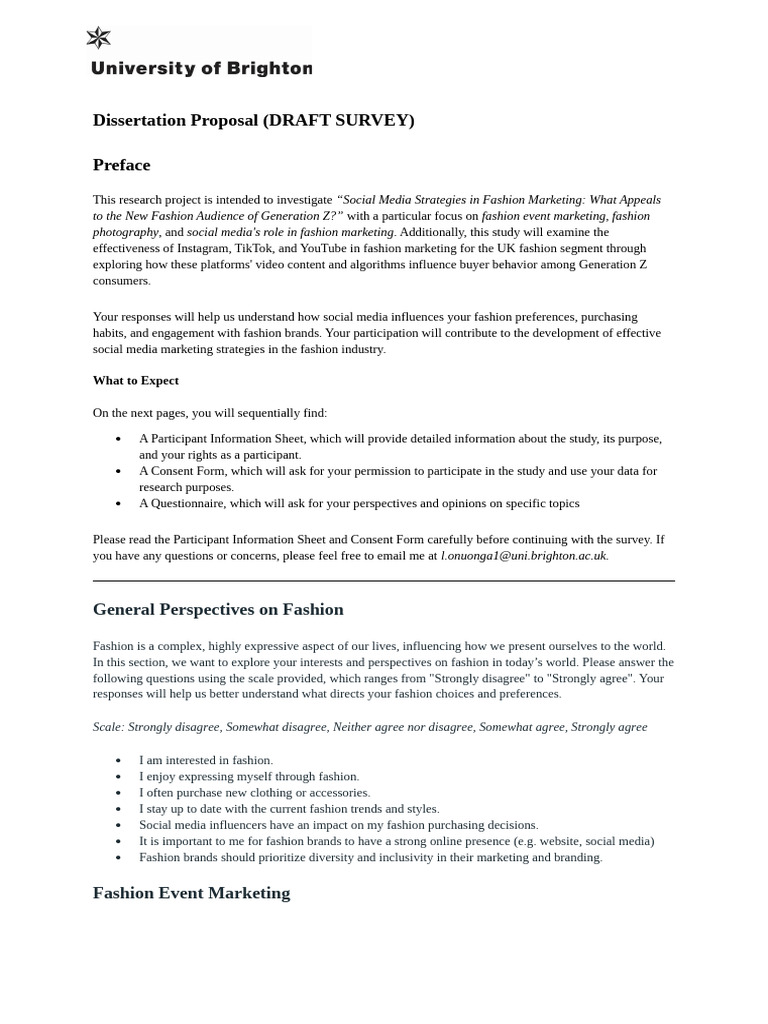 MSc Dissertation Draft Survey | PDF | Fashion | Social Media