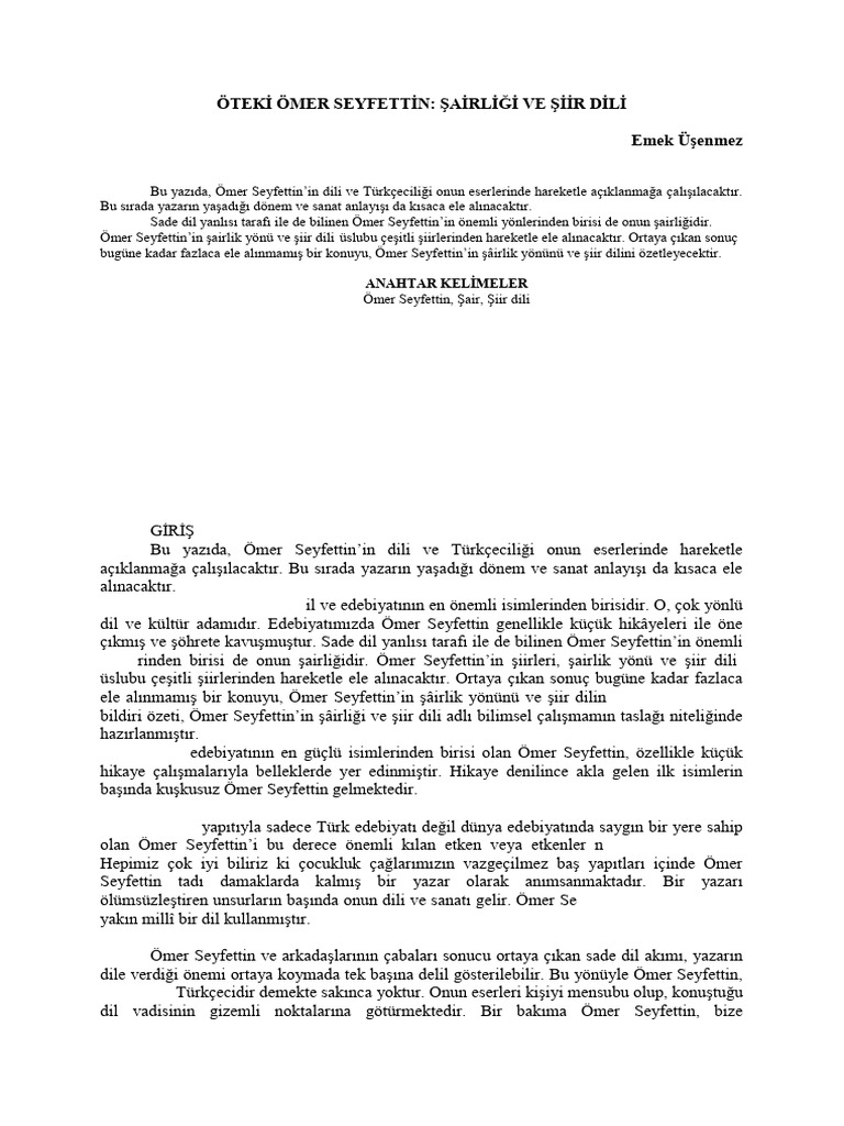 Bildiri II Gönen-Ömer Seyfettin Şiir Dili | PDF