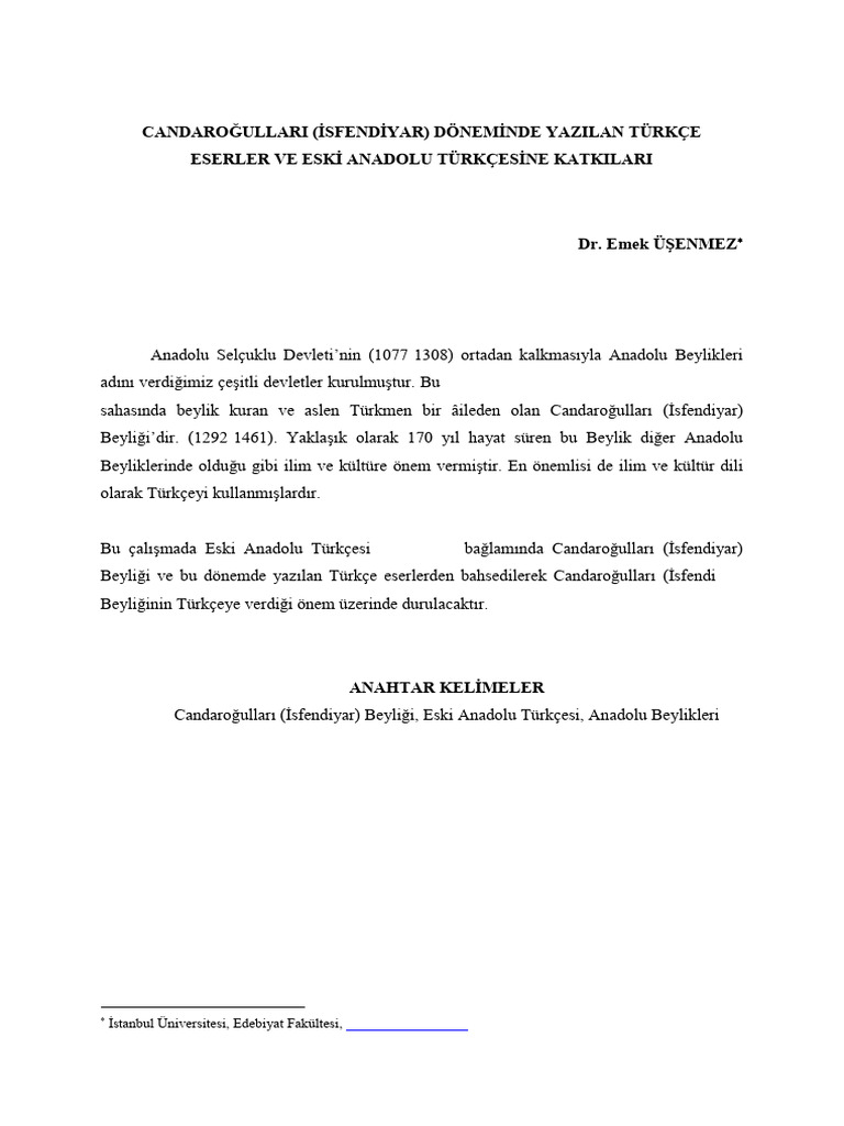 Bildiri - Candaroğulları Devri Türkçe Eserle | PDF