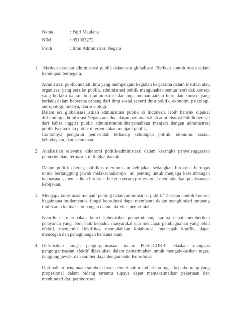 Tugas 1 Adpu4130 Pengantar Ilmu Administrasi Negara | PDF