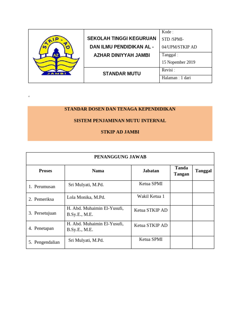 Standar Dosen STKIP Al-Azhar Jambi | PDF