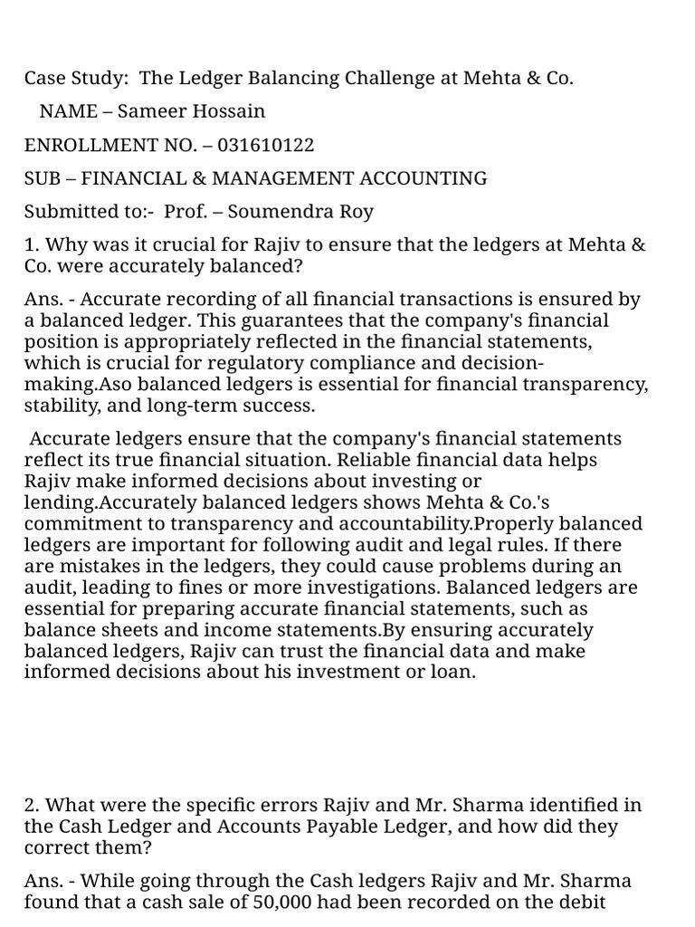 Case Study Ledger Sameer Hossain | PDF | Debits And Credits | Economies