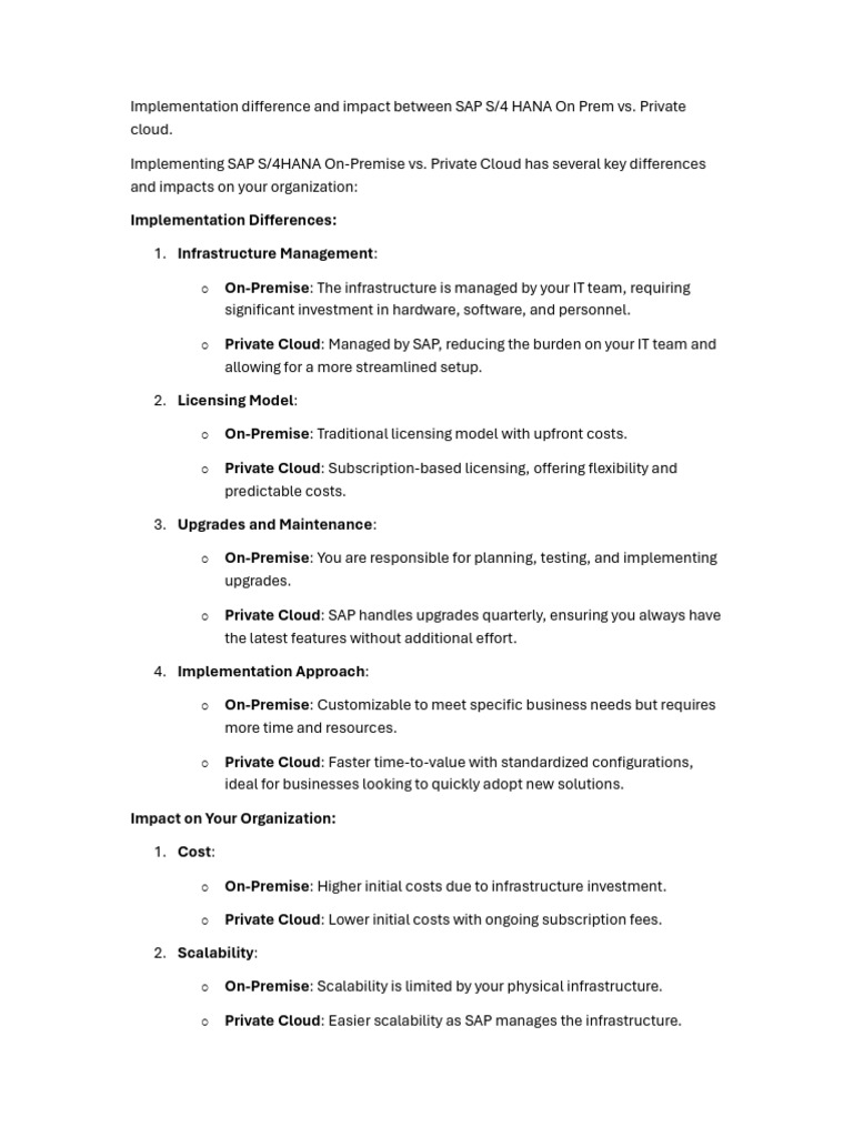 SAP S4HANA OnPrem Vs Private Cloud | PDF | Cloud Computing | Subscription Business Model