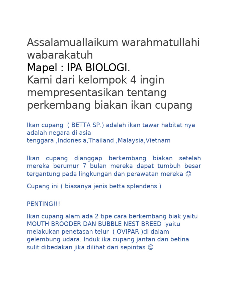 Perkembang Biakan Ikan Cupang | PDF