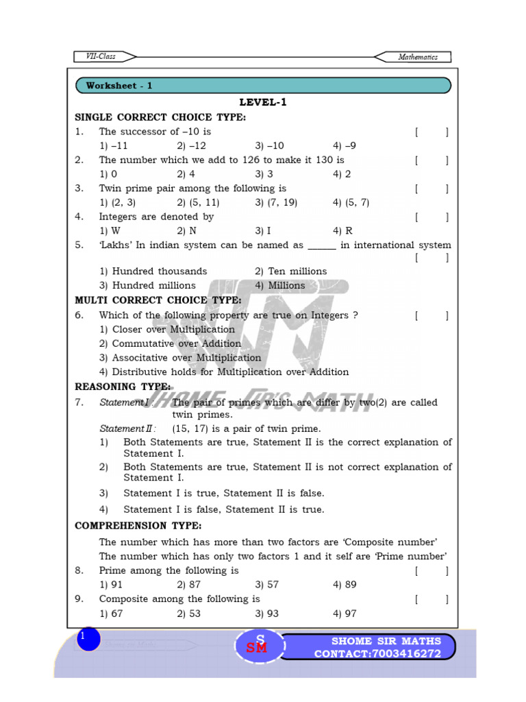 Board Level Worksheet | PDF | Numbers | Prime Number