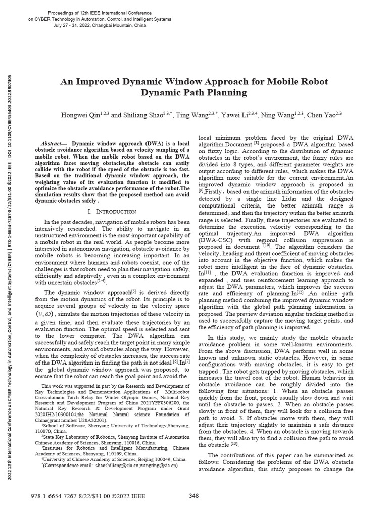 An Improved Dynamic Window Approach For Mobile Robot Dynamic Path Planning | PDF | Computational ...
