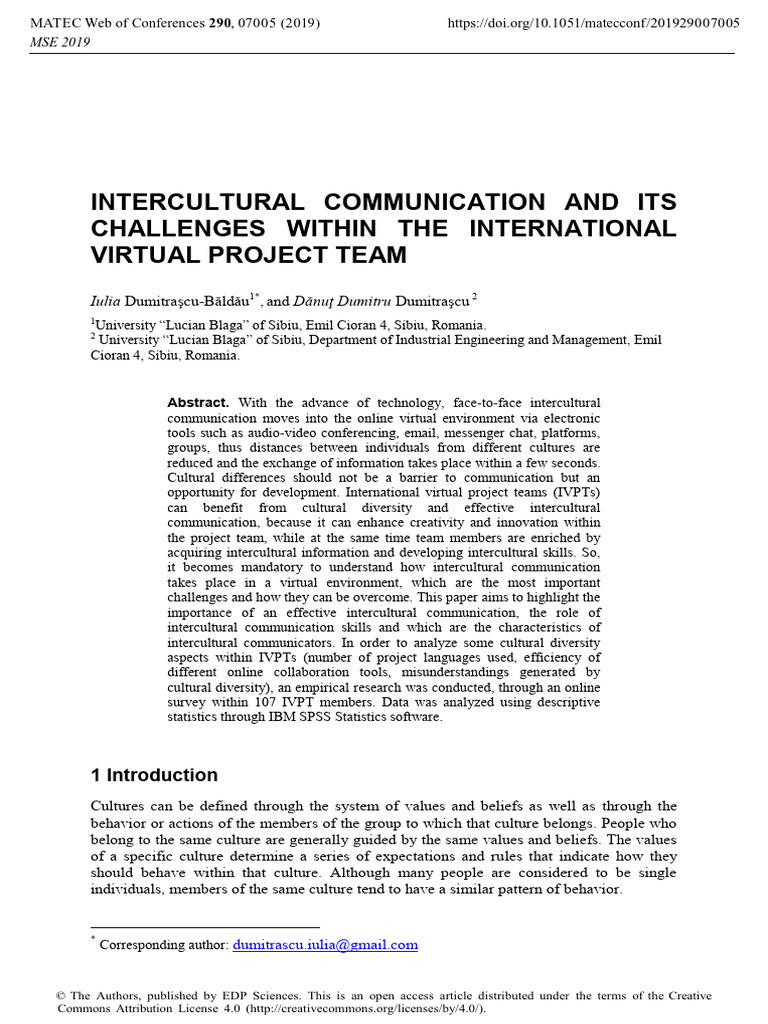 Intercultural Communication in Virtual Teams | PDF | Cross Cultural ...