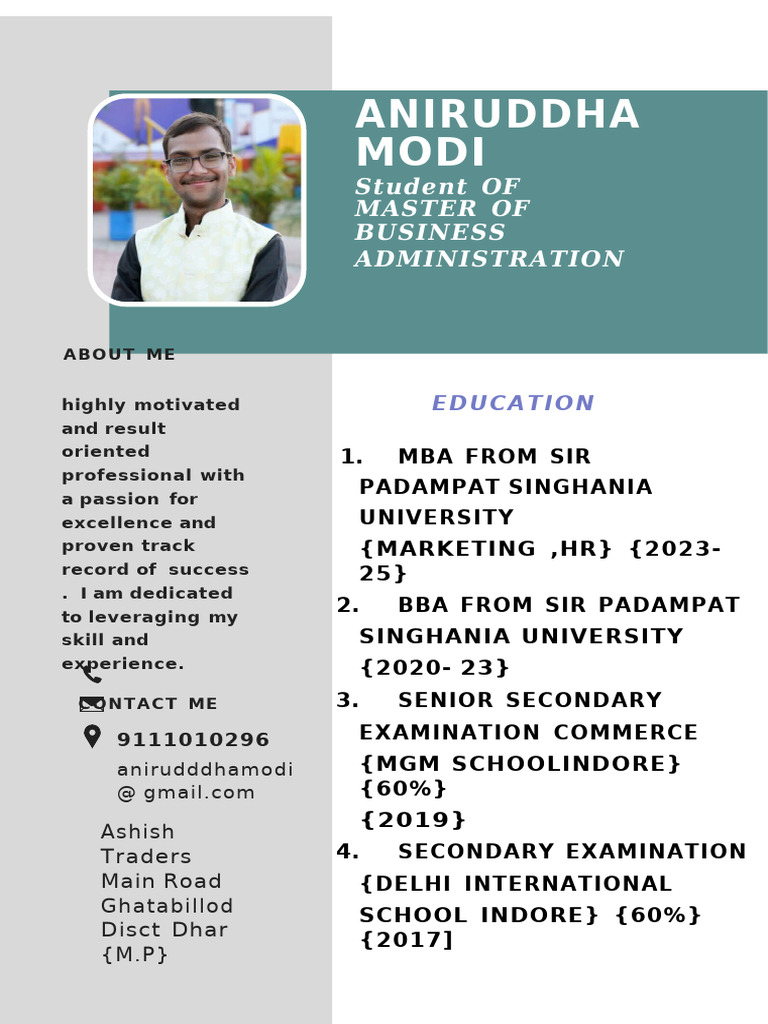 Final Updated Resume Aniruddha Modi | PDF