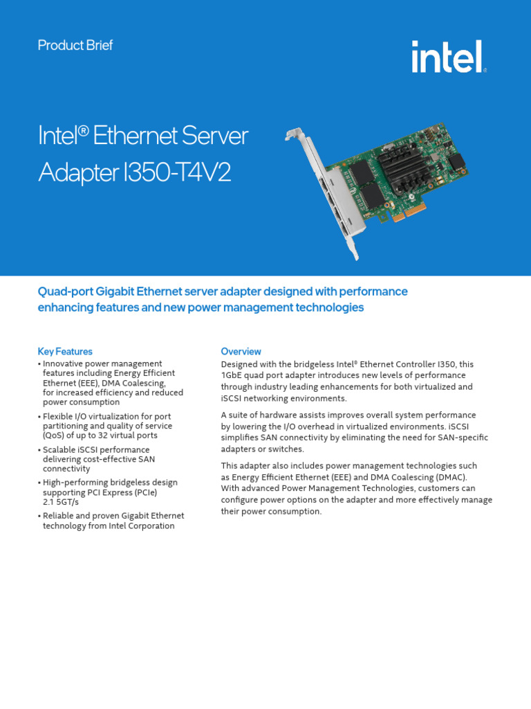 Intel Ethernet Server Adapter I350-T4V2 Product Brief - 325511-007 | PDF | Computer Network ...