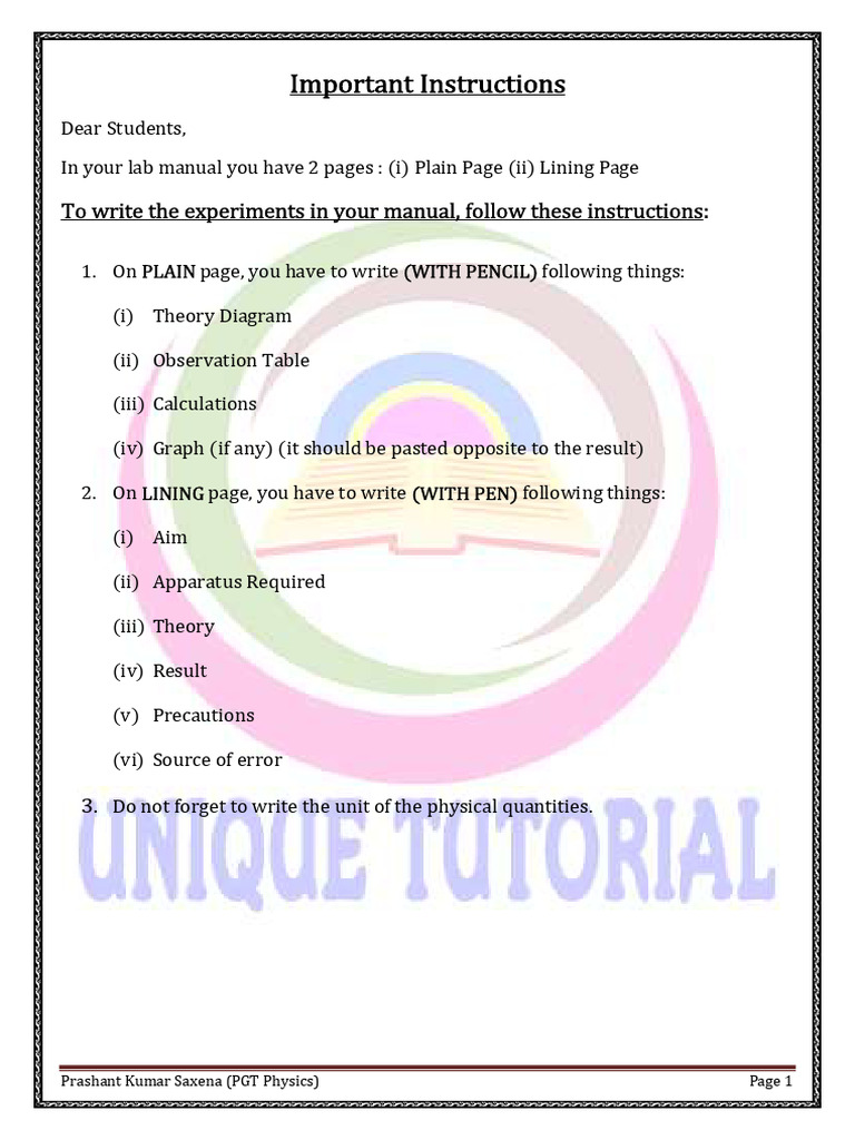 Physics Experiments (Class 12) | PDF | Electromagnetism | Electrical ...