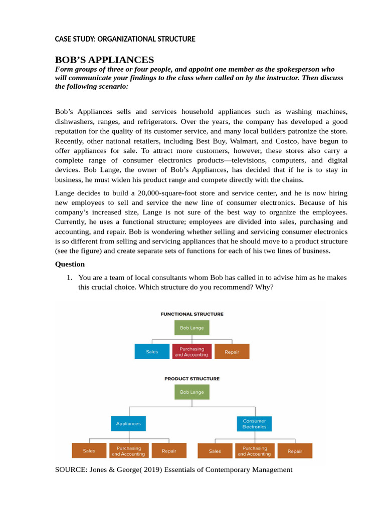 Case Study Case Study - Organizational Structure Bob's Appliances | PDF