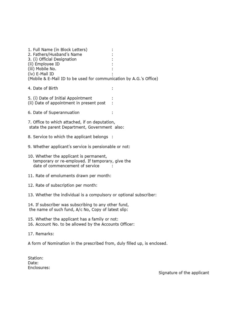 Application For Admission To The General Provident Fund NEW FORMAT | PDF