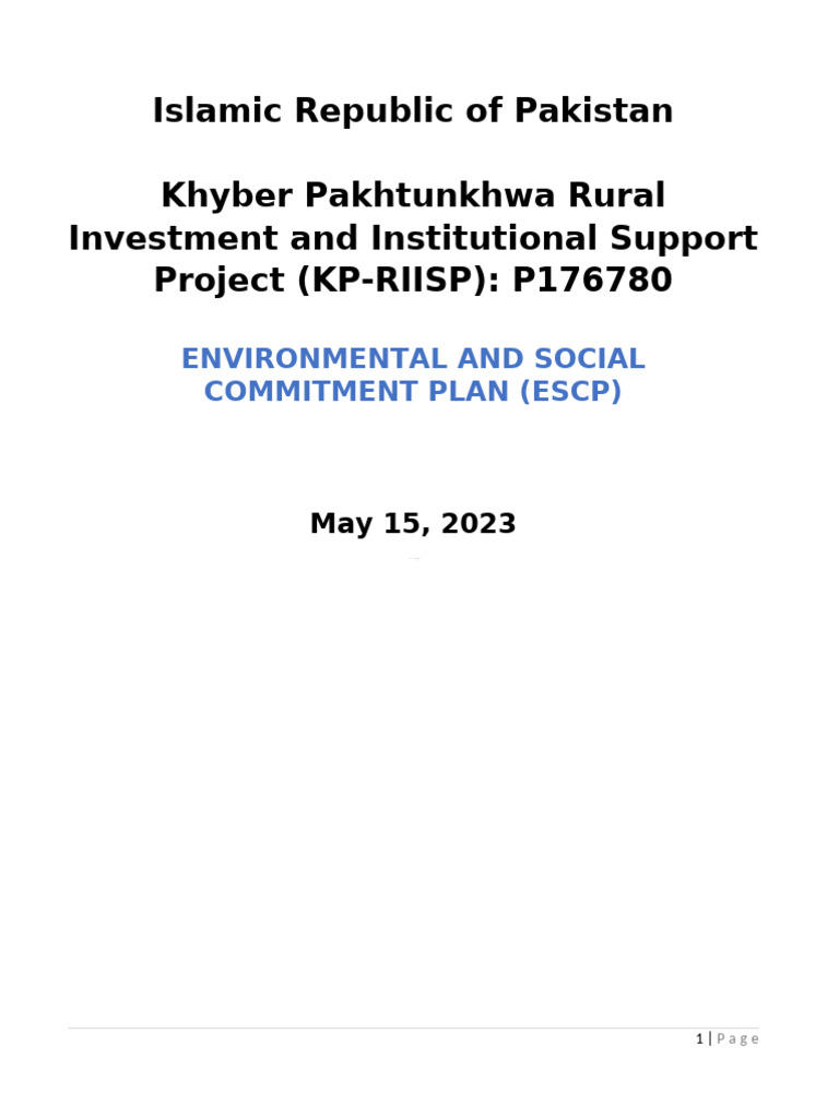 Environmental and Social Commitment Plan ESCP Negotiated Clean | PDF | Occupational Safety And ...