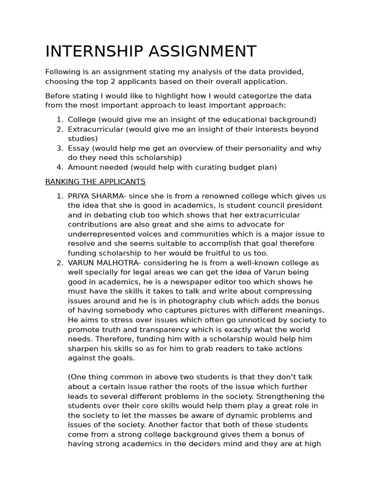 INTERNSHIP ASSIGNMENT | PDF INTERNSHIP ASSIGNMENT | PDF