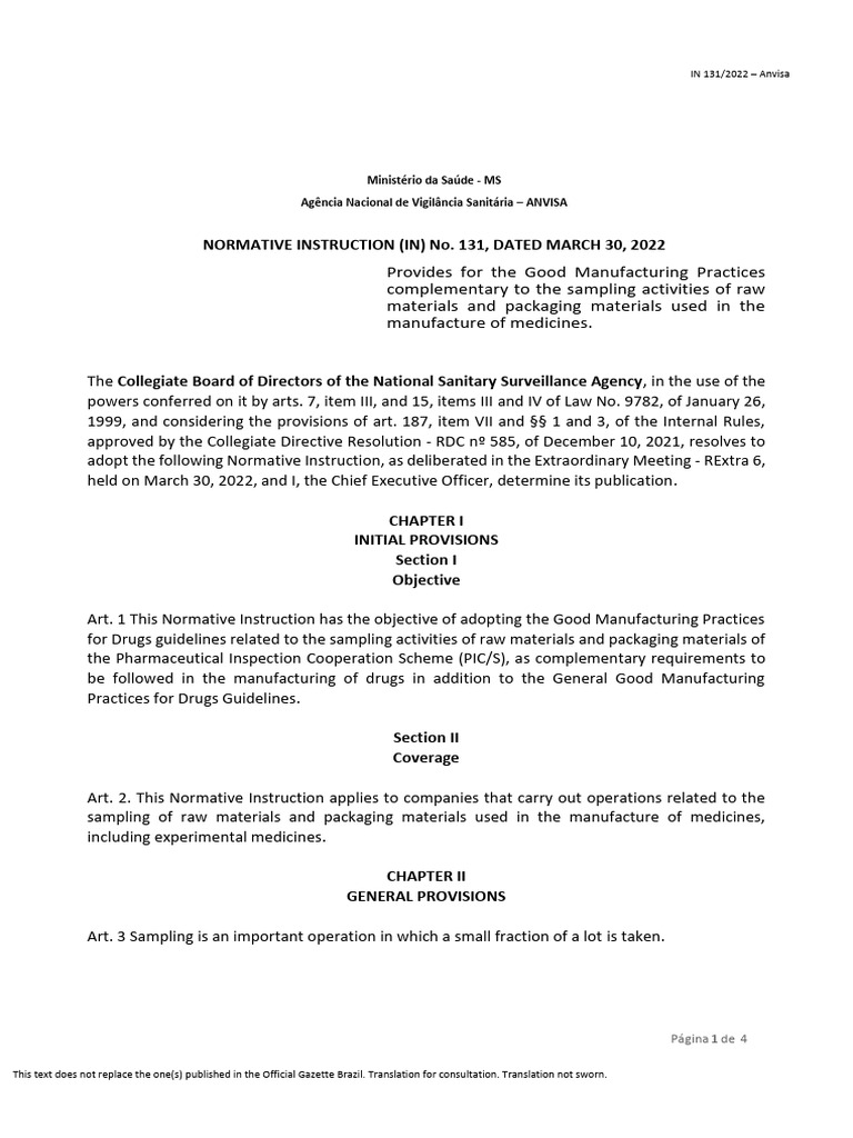 Anvisa IN 131/2022: GMP for Sampling | PDF | Packaging And Labeling