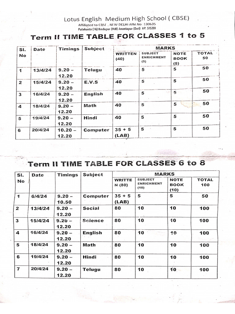 Final Examination Time Table 23-24 | PDF