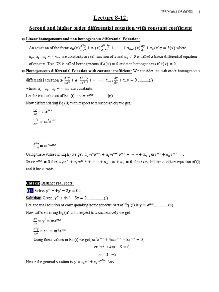 Lecture 8 12 Higher Order DE | PDF | Mathematical Objects | Mathematics