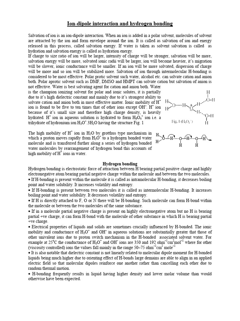 Ion-dipole interaction and hydrogen bonding | PDF | Solvation | Hydrogen Bond