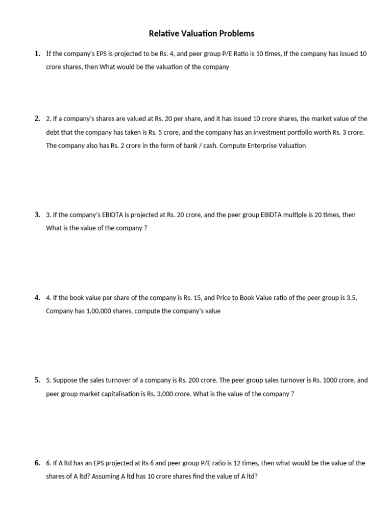 Relative Valuation Problems Explained | PDF | Mergers And Acquisitions | Stocks