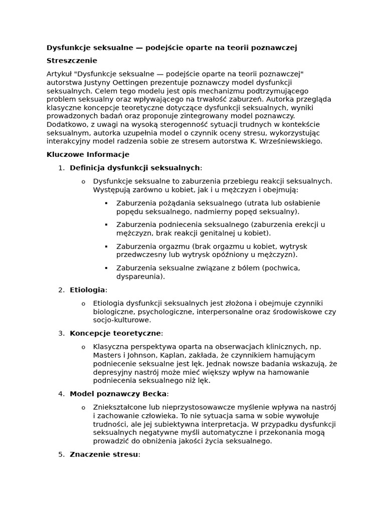 Dysfunkcje seksualne — podejście oparte na teorii poznawczej | PDF Dysfunkcje seksualne — podejście oparte na teorii poznawczej | PDF