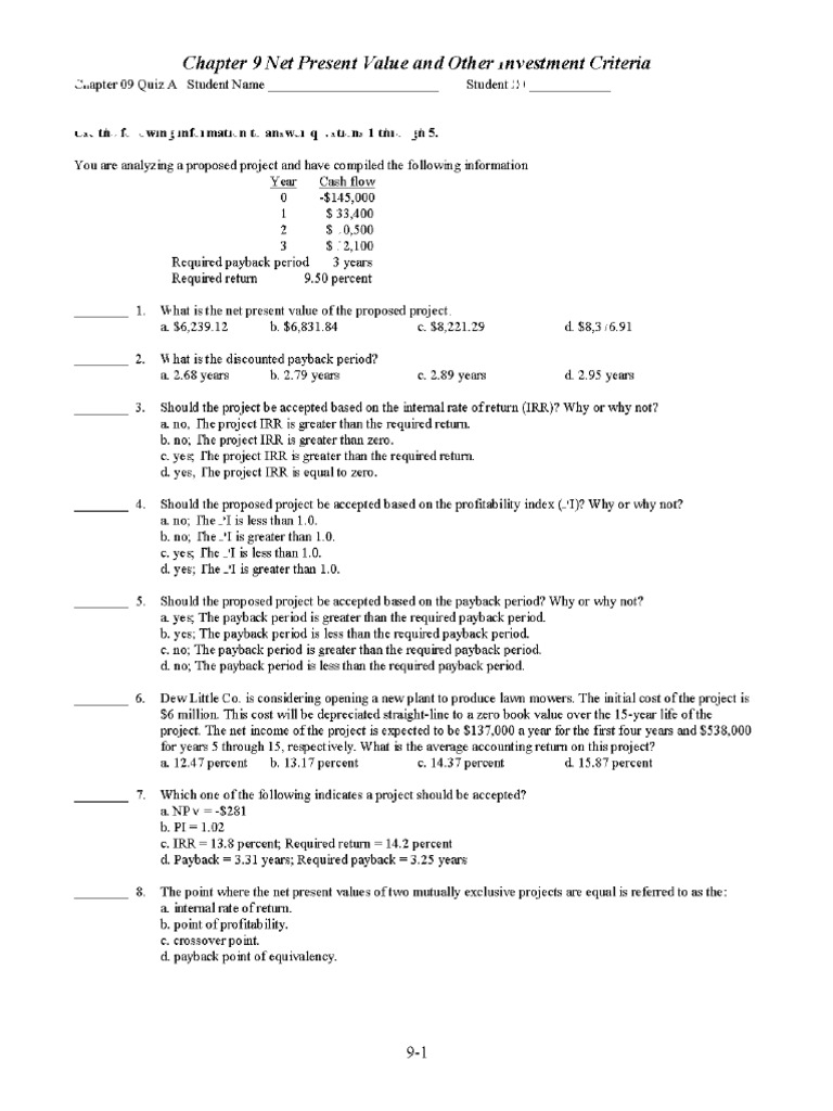 Chapter 01 Quiz A 9A | PDF