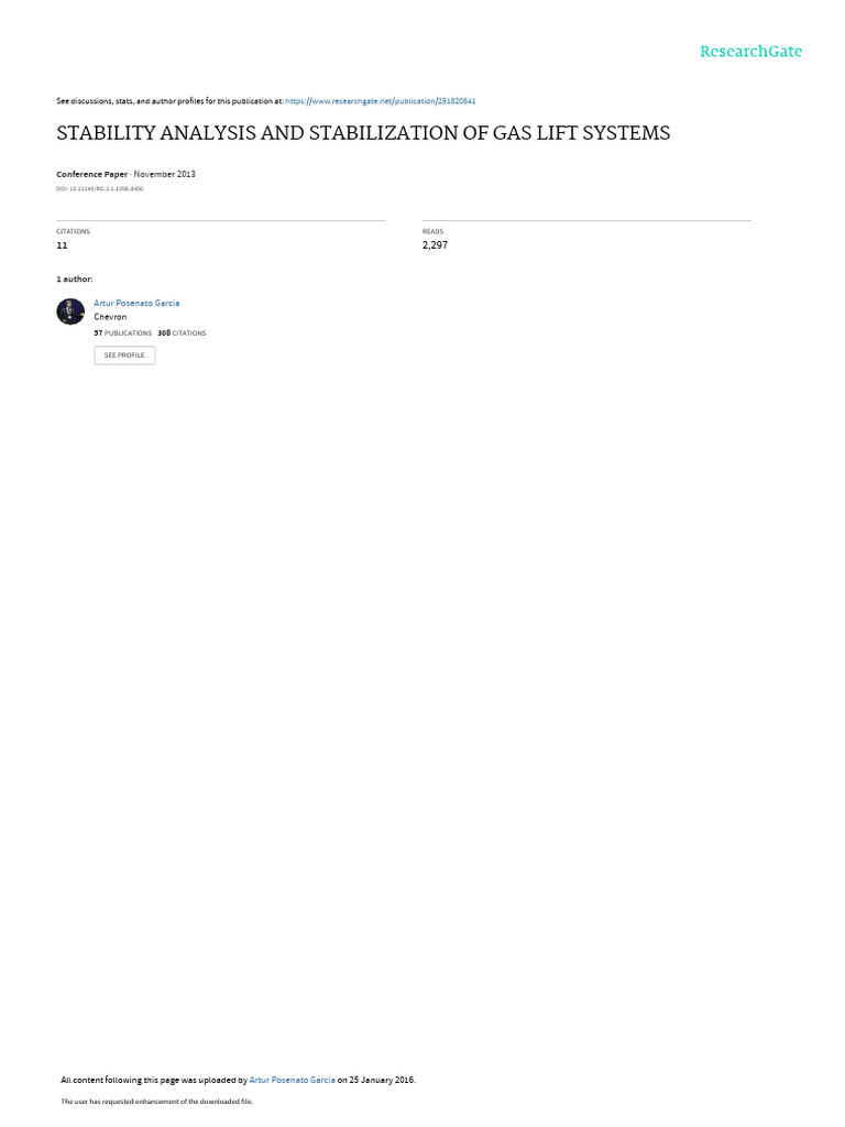 Stability Analysis and Stabilization of Gas Lift Systems | PDF | Stability Theory | Eigenvalues ...