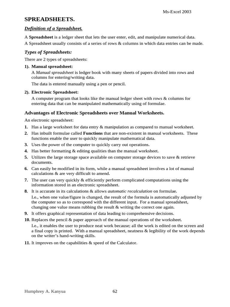 Ms-Excel notes | PDF | Spreadsheet | Microsoft Excel