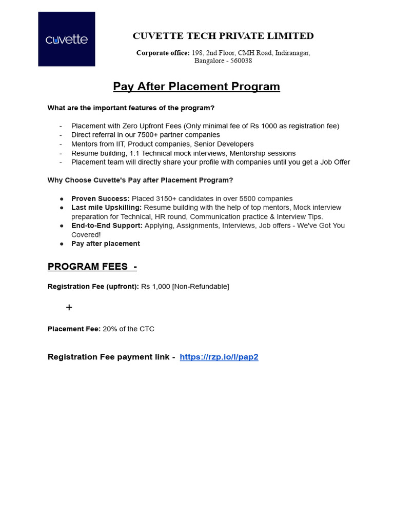 Pay After Placement Program (PAP) - Brochure | PDF | Business