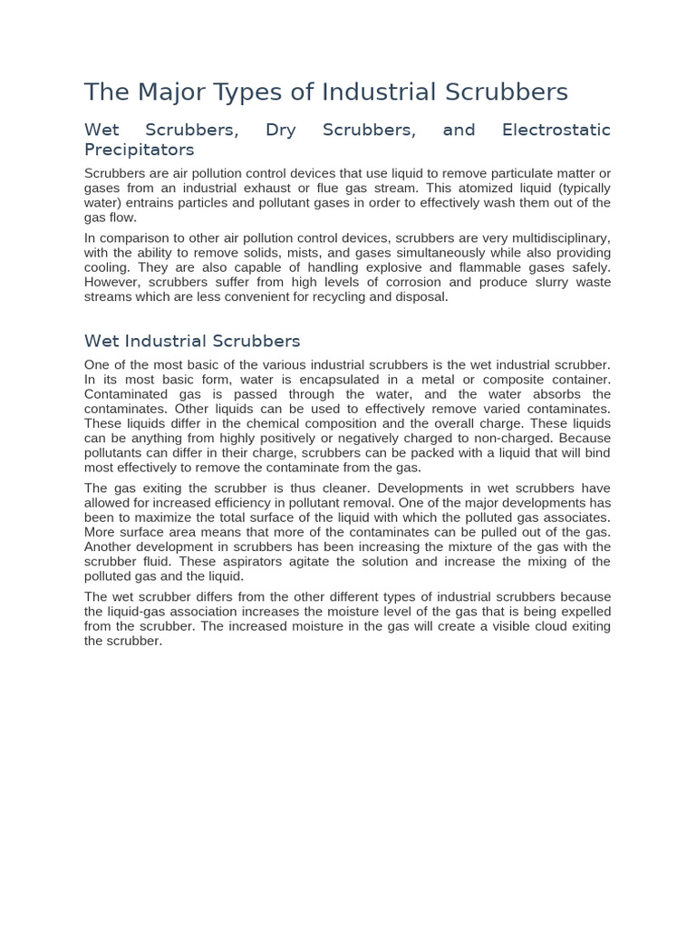 Types of Industrial Scrubbers Explained | PDF | Chemistry | Pollution
