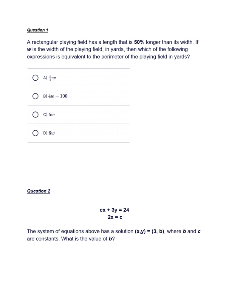 Digital SAT M2 Narek test 1 hard | PDF | Circle | Elementary Mathematics