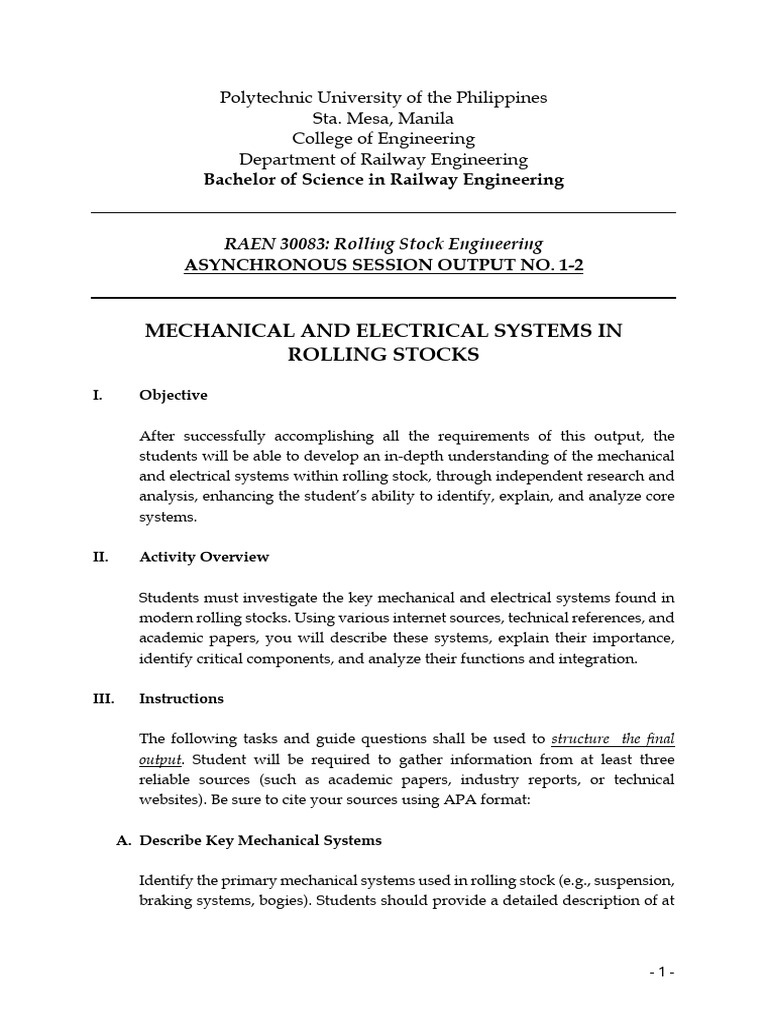 3A Output 1 2 Mechanical and Electrical Systems in Rolling Stock | PDF ...