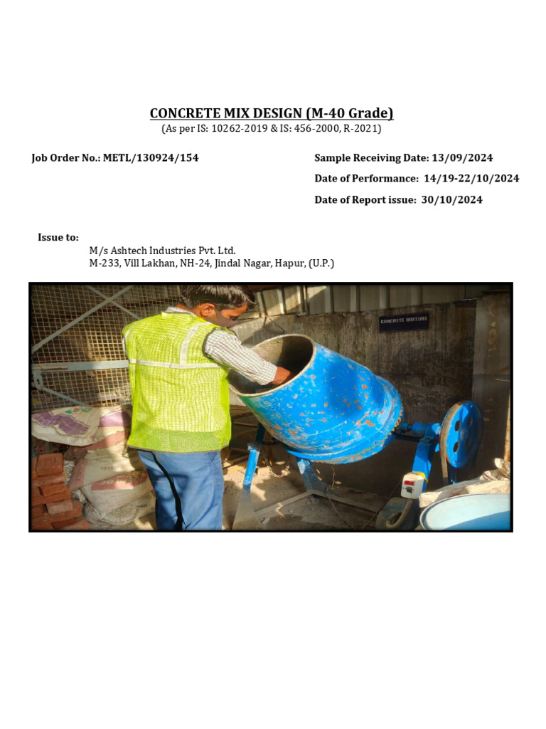 M-40 Concrete Mix Design Report | PDF | Concrete | Structural Engineering