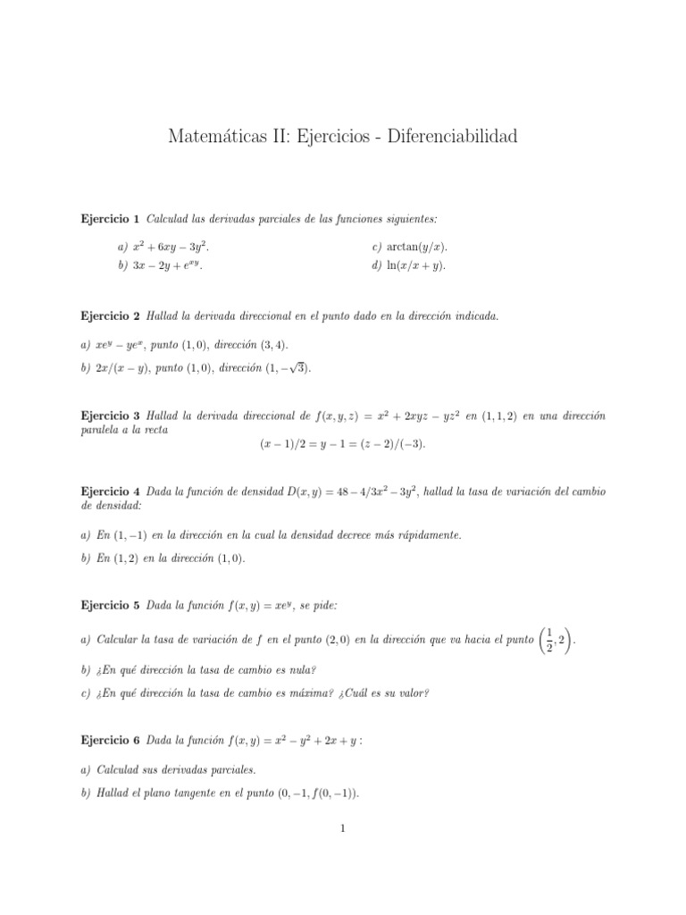 Ejercicios - Tema 2 - Diferenciabilidad | PDF | Geometría | Sustracción