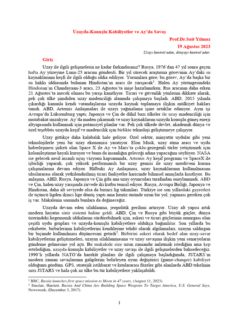 Uzayda Konuslu Kabiliyetler Ve Ayda Sava | PDF