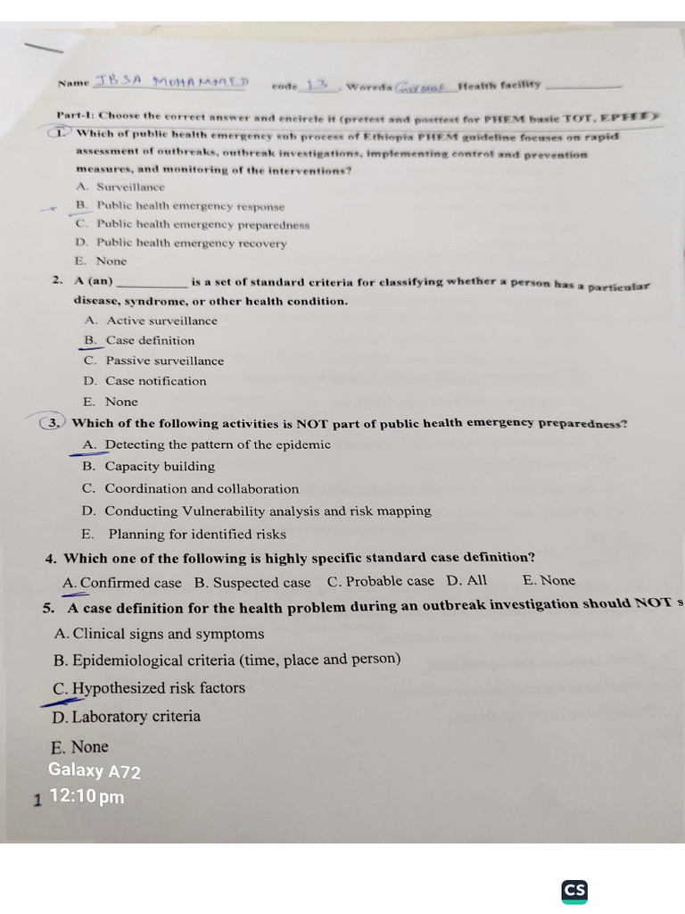 PHEM Basic Pretest | PDF