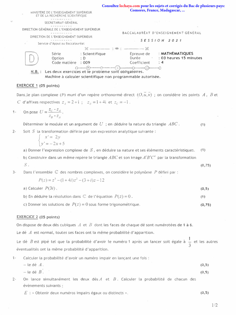 Stock LesPdf Examens BAC Madagascar Sujet 2021 Madagascar Sujet D ...