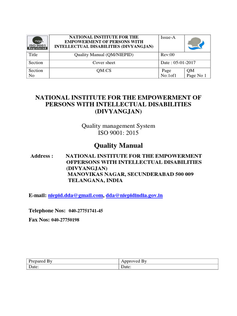 Quality Manual for NIEPID ISO 9001:2015 | PDF | Quality Management ...