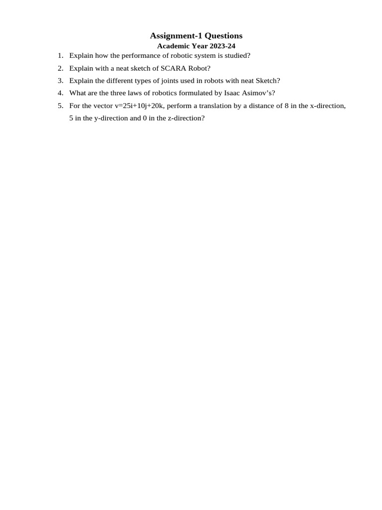 Robotics Assignment Questions 2023 | PDF