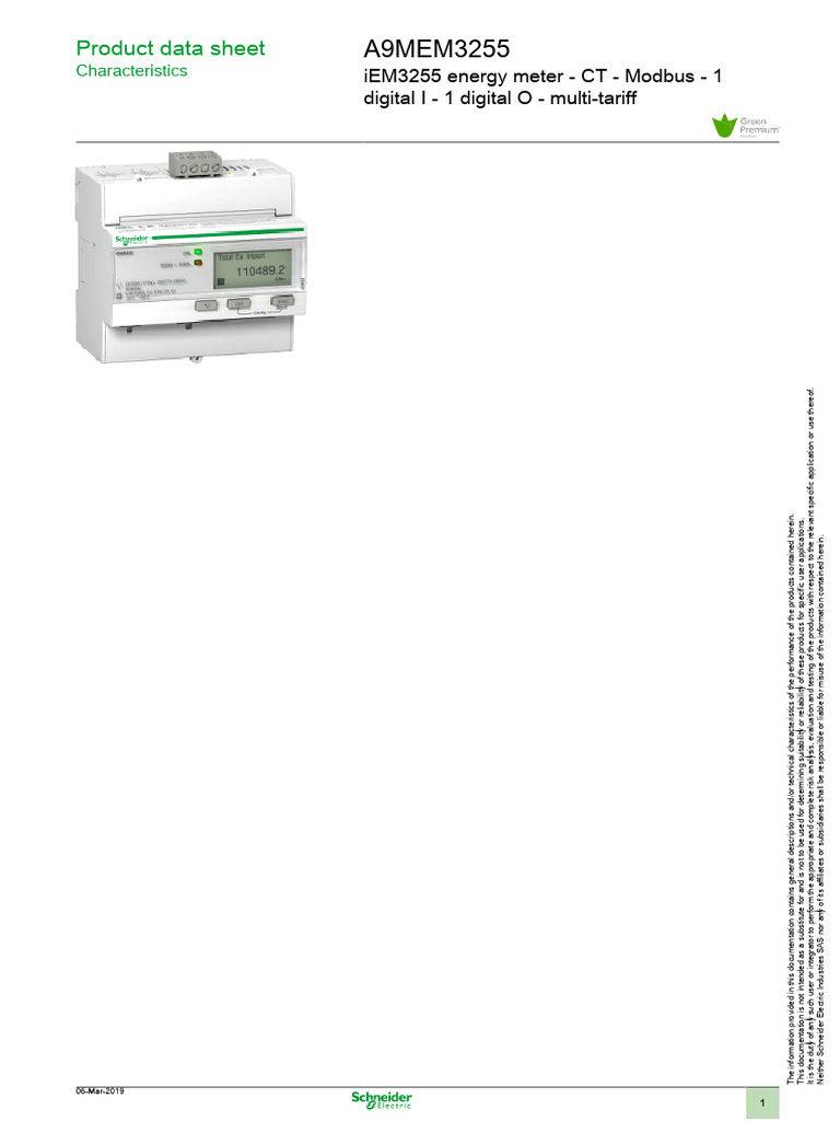 Schneider Split DB Meter Spec A9MEM3255 | PDF | Computer Engineering ...