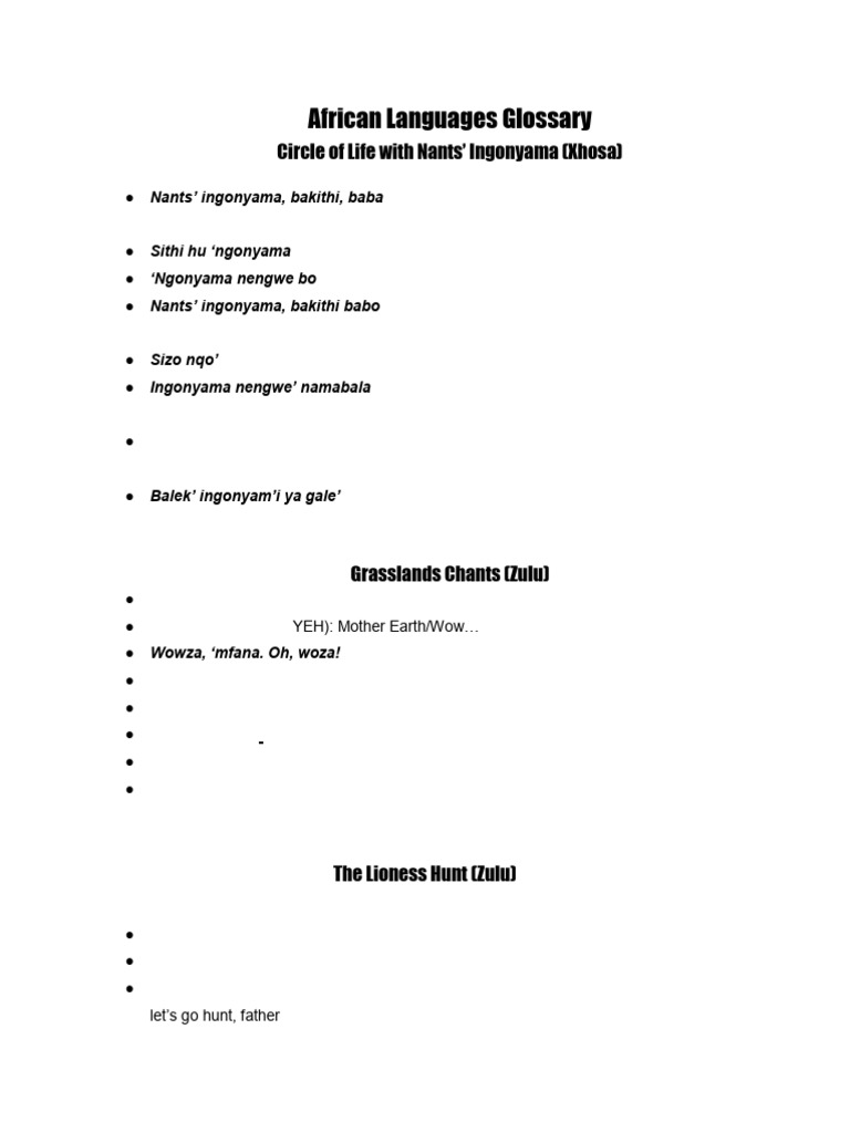 Lion Translations in African Languages | PDF