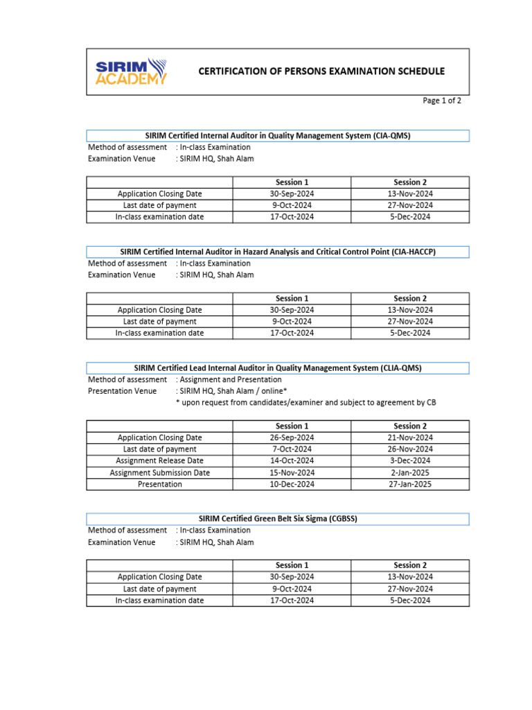 Exam Fee Schedule For Website SA | PDF | Certification | Qualifications