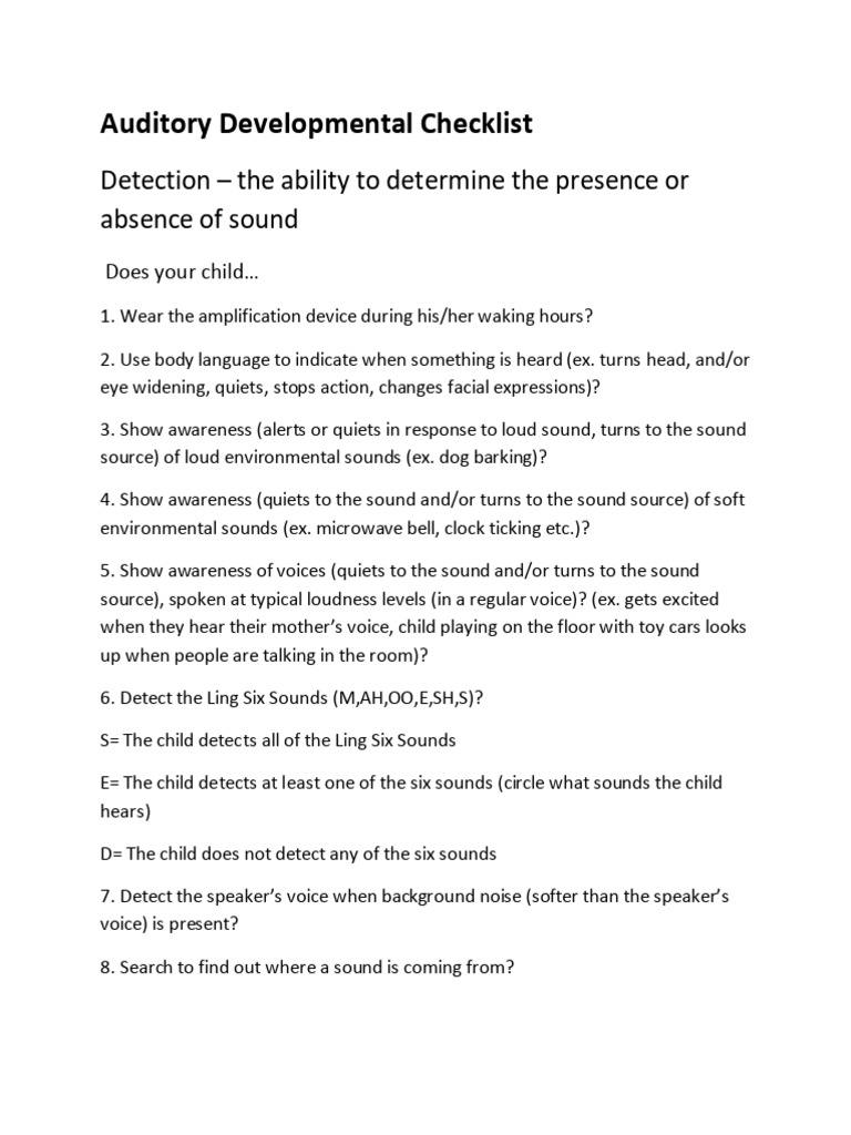 Auditory Checklist | PDF | Sound | Linguistics