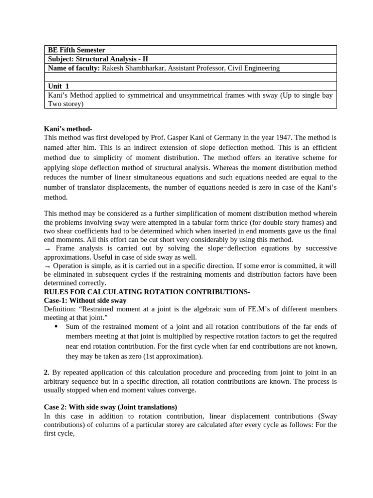 Unit 1 Kanis Method - Final | PDF | Finite Element Method | Equations