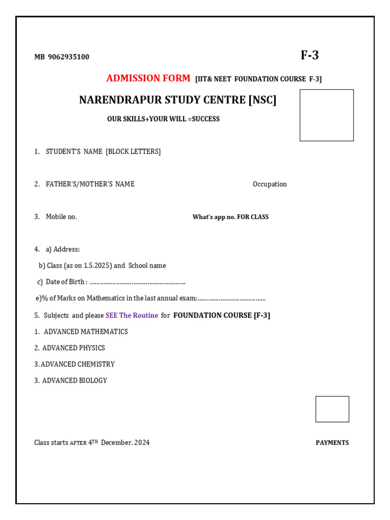 Admission Form F-3 2025 | PDF