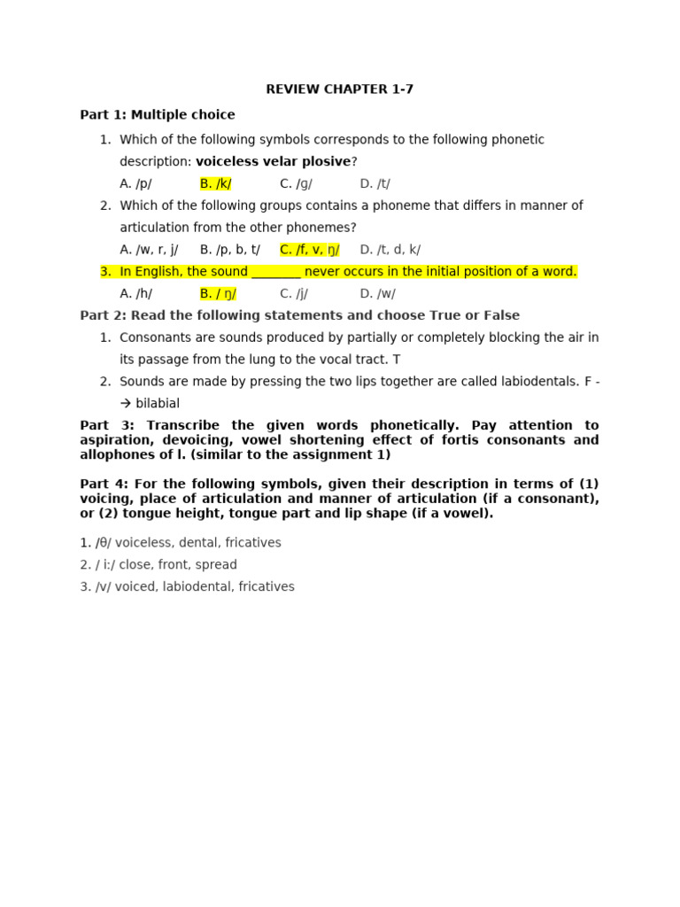 Phonetics Review: Chapters 1-7 | PDF