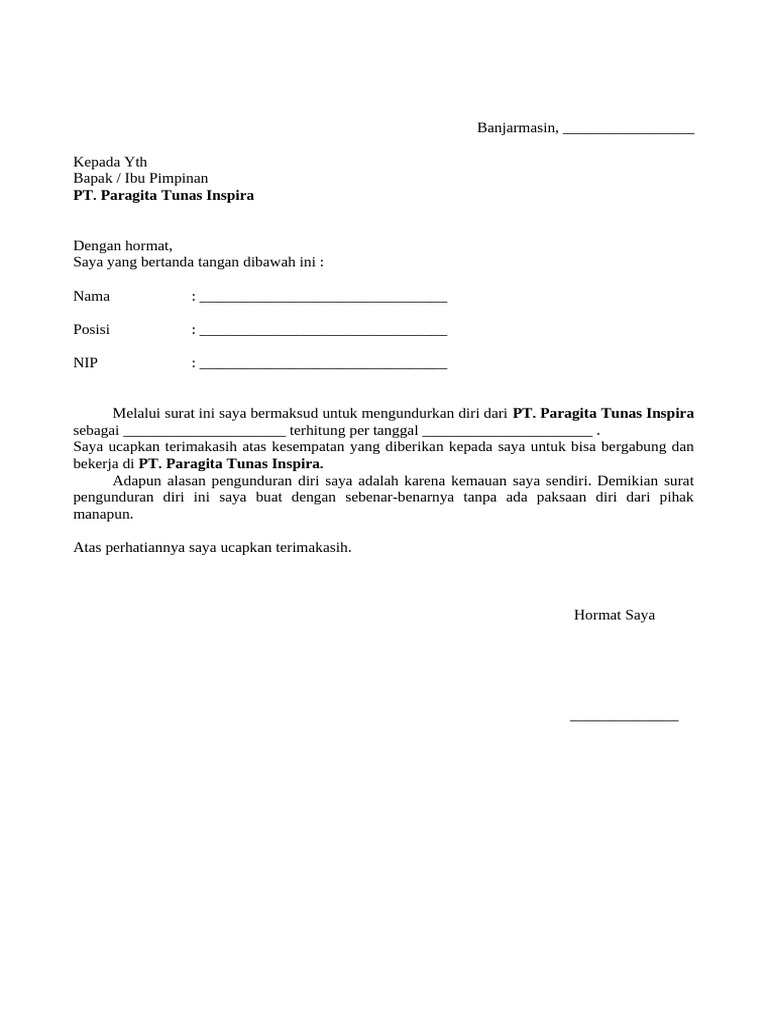 Form Surat Resign (Paragita Tunas) | PDF