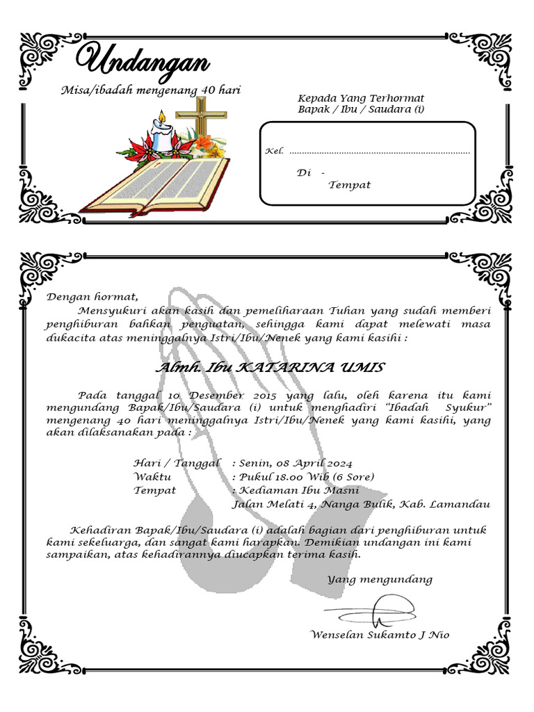 Undangan Ibadah Syukur 40 Hari | PDF