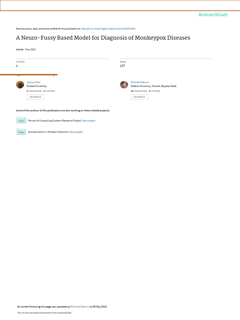 A Neuro-Fussy Based Model for Diagnosis of Monkeypox Diseases | PDF | Fuzzy Logic | Smallpox